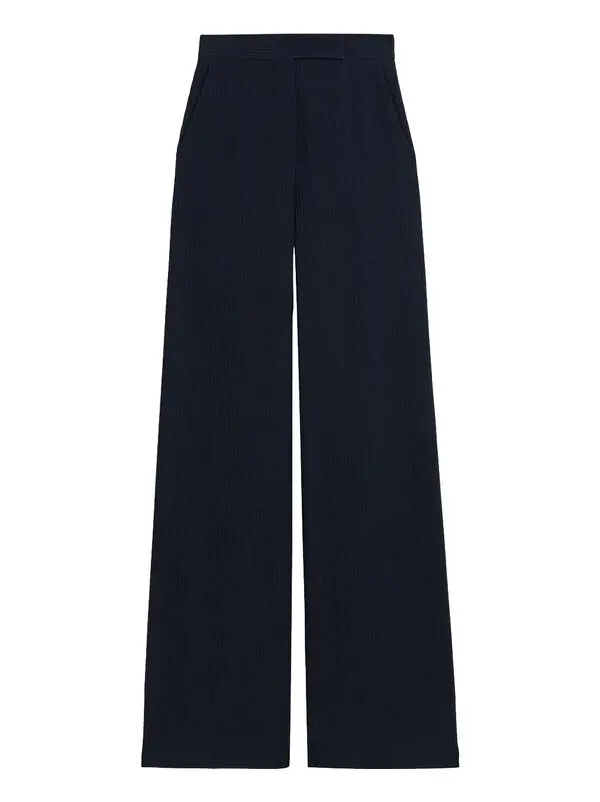 Max Mara Osol Ribbed Wool-blend Wide-leg Pants - Midnight Blue