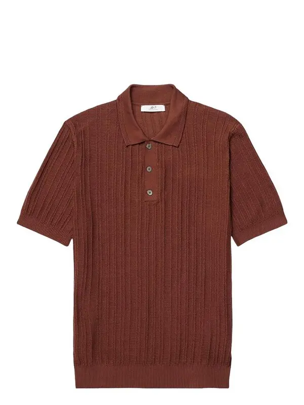 Mr P. Waffleknit Cotton Golf Polo Shirt - Brown