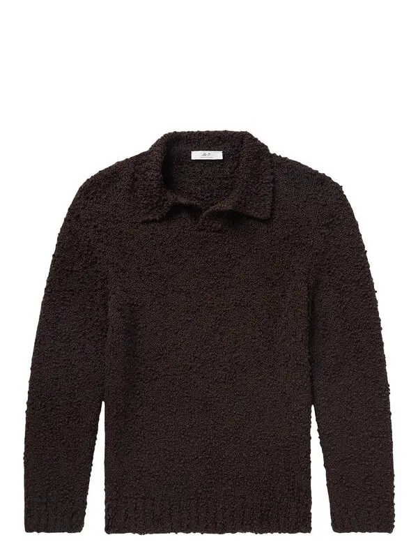 Mr P. Boucléknit Merino Woolblend Polo Shirt - Chocolate