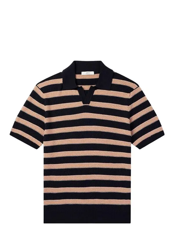 Mr P. Striped Merino Wool Polo Shirt - Black