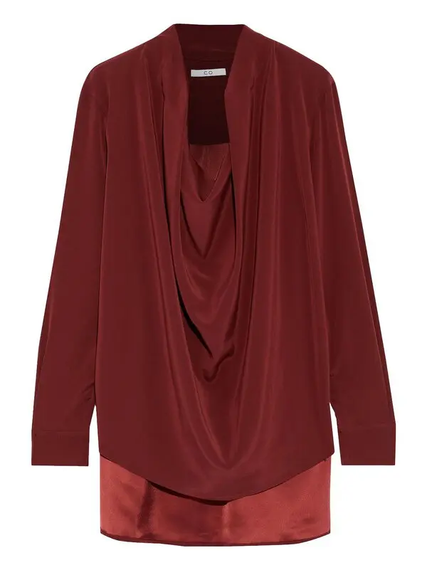 Co Draped Crepe Blouse - Brick