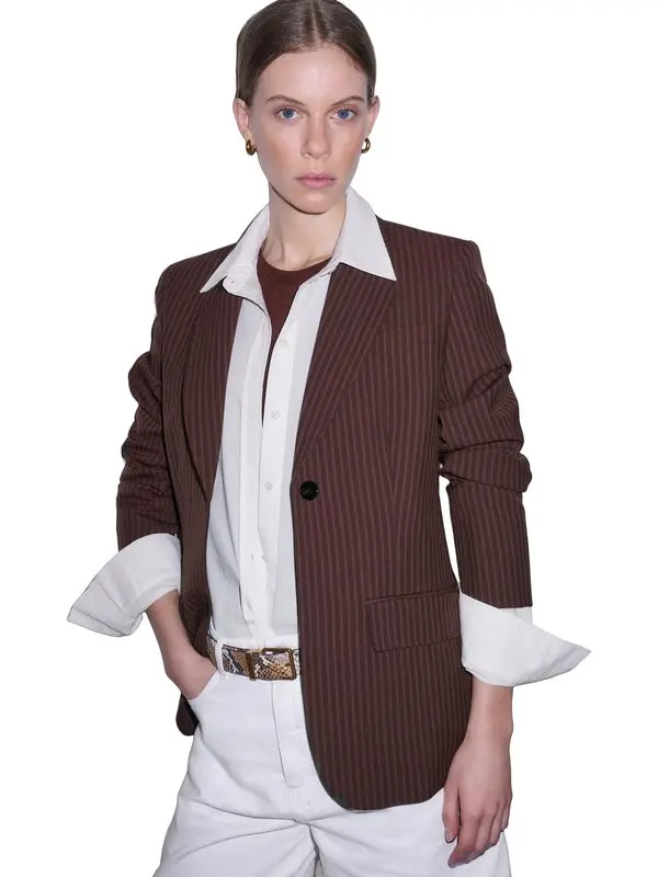 ME+EM Sharp Shoulder Blazer - Cinnamon Brown