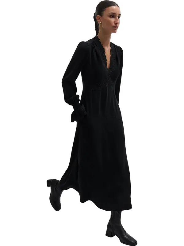 ME+EM Fit & Flare Lace Detail Maxi Dress - Black