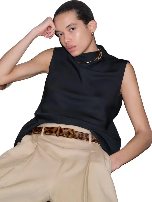 ME+EM Silk Cowl Neck Sleeveless Top - Black