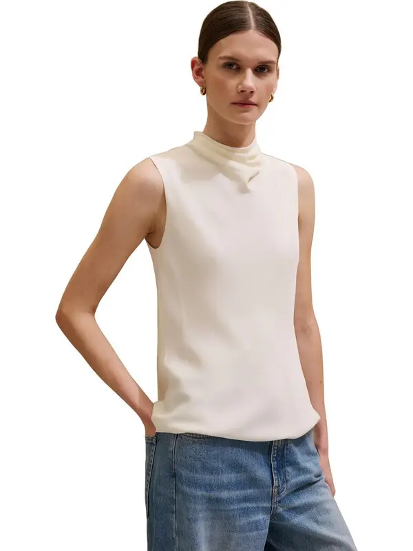 ME+EM Silk Cowl Neck Sleeveless Top - Light Cream