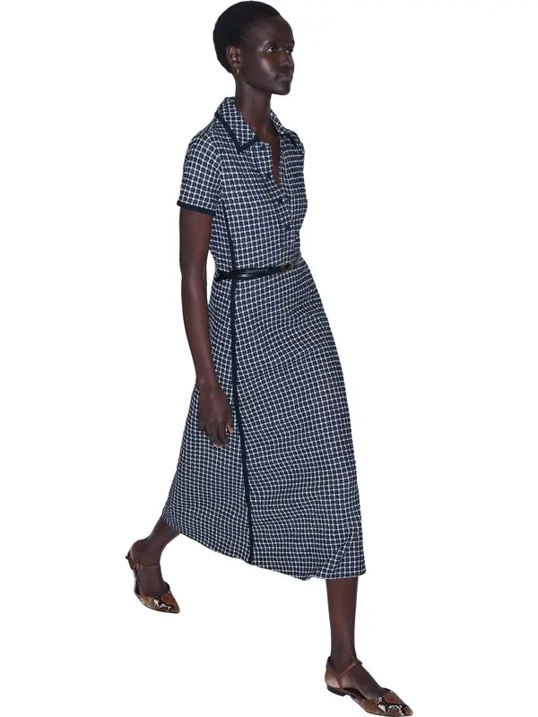 ME+EM Textured Midi Dress With Belt - Navy Multi