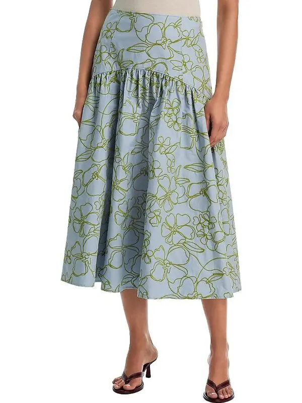Cinq À Sept Zoanne Embroidered Floral Skirt - Bluebell / Pear Green