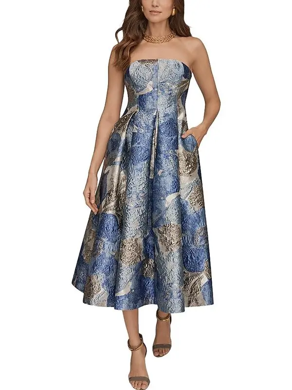 Donna Karan New York Strapless Jacquard Midi Dress - Washed Indigo