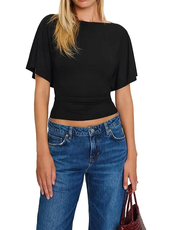 REFORMATION Avery Flutter Sleeve Top - Black