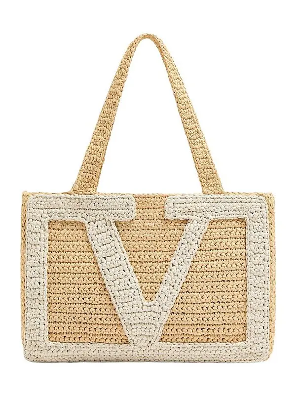 Valentino Garavani Viva Superstar Medium Raffia Shopping Tote - Natural