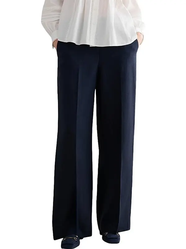 HOBBS LONDON Alessia Linen Wide Leg Pants - Navy
