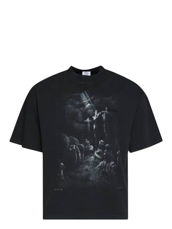 Vetements Jesus On A Cross Distressed Tee Washed Out - Black