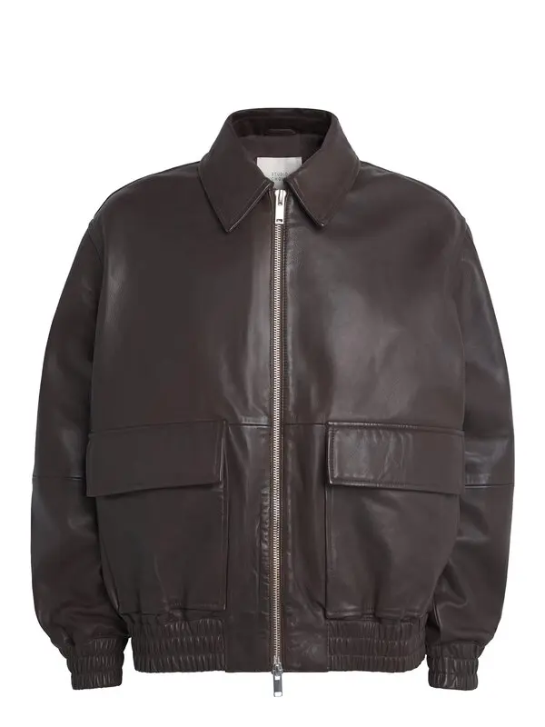 Studio Nicholson Piston Leather Bomber Jacket - Brown