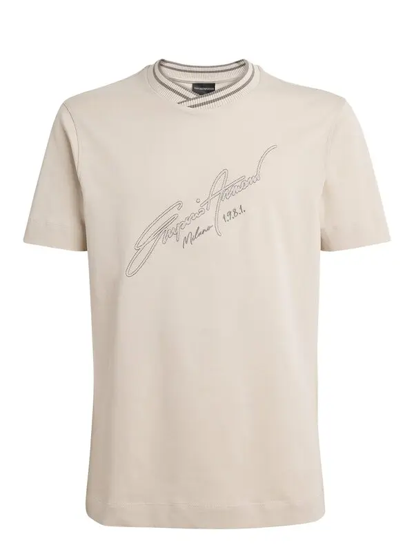Emporio Armani Cotton Embroidered Logo T-shirt - Brown