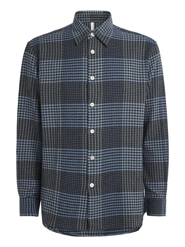 SUNFLOWER Cotton-cashmere-blend Check Shirt - Blue