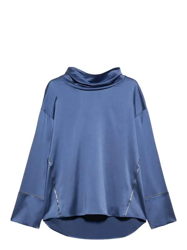 Max & Co. Stretch-silk Cowl-neck Blouse - Blue