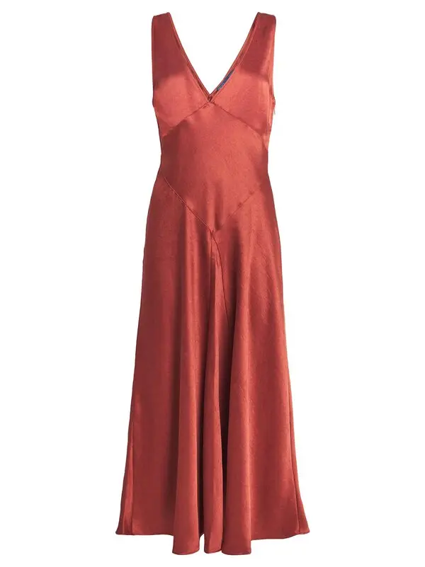 Polo Ralph Lauren Satin Panelled Midi Dress - Red