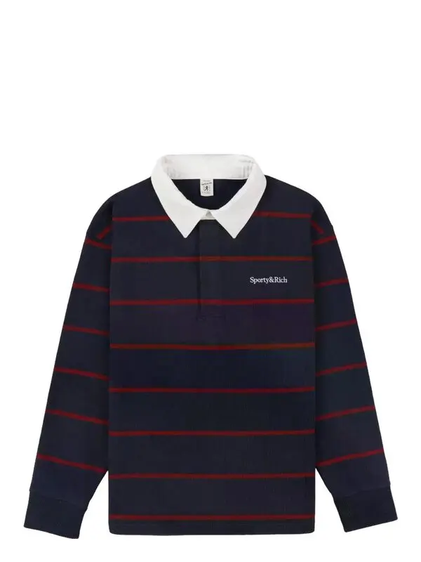 SPORTY & RICH Striped Long-sleeve Polo Shirt - Blue