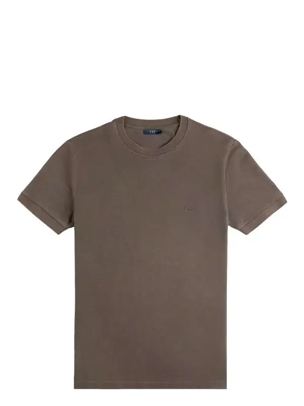 FAY Piquet Crewneck T-shirt - Brown