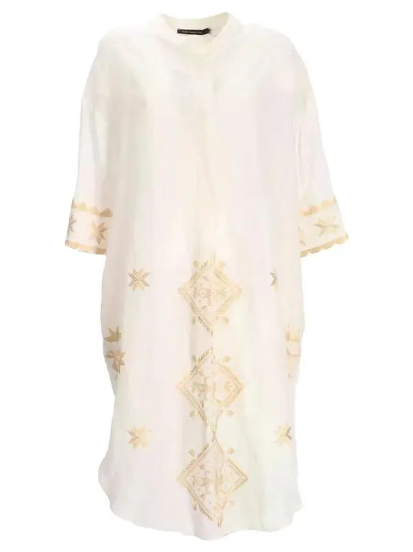 Greek Archaic Kori Embroidered Dress - White