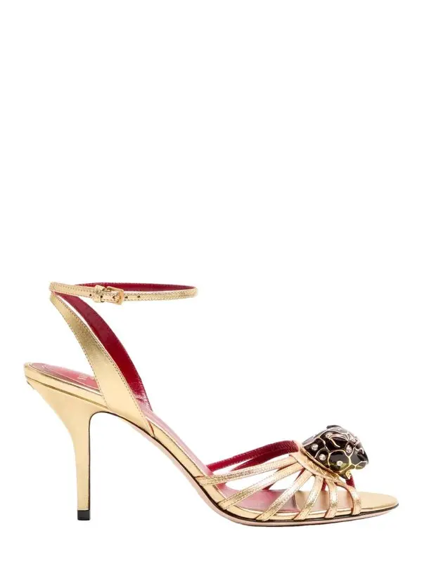 Valentino Garavani 85mm Panthea Feline-head Strap Sandals - Gold