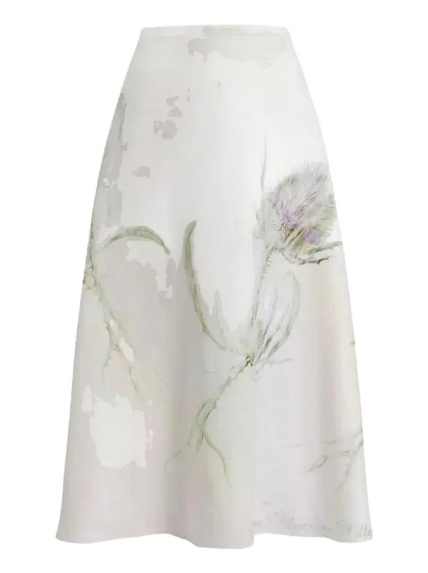 Alberta Ferretti Floral Print Midi Skirt - Neutrals