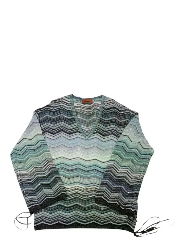 Missoni Chevron-pattern V-neck T-shirt - Blue