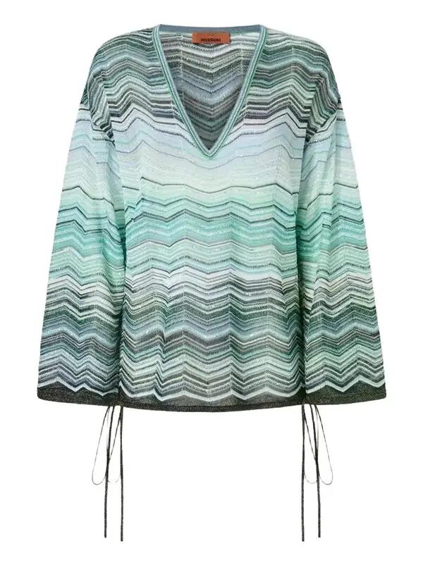 Missoni Chevron-pattern V-neck T-shirt - Blue
