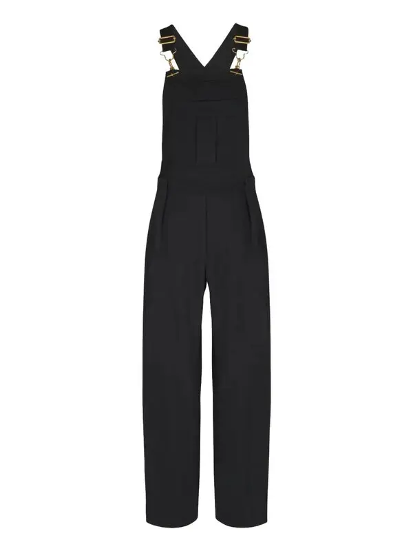Balmain Wool Jumpsuit With Chain Straps - Black