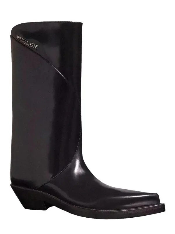 MUGLER Pointed Leather Boots - Black