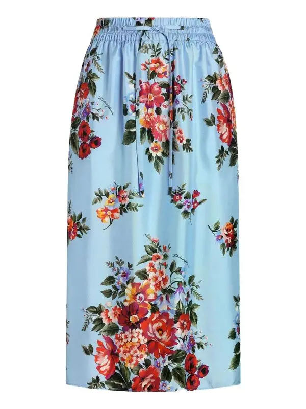 Dolce & Gabbana Floral-print Elasticated Midi Skirt - Blue