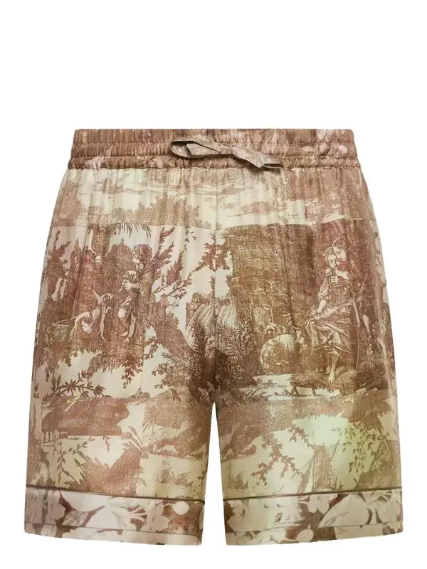 PIERRE-LOUIS MASCIA Aloe Print Silk Shorts - Neutrals