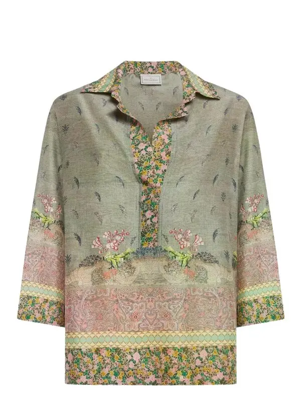 PIERRE-LOUIS MASCIA Tetris Floral-pattern Paisley-motif Shirt - Green