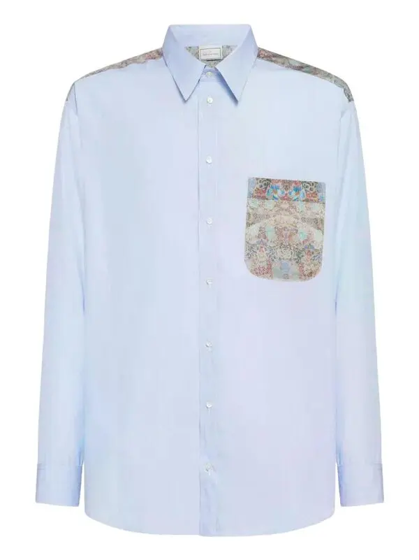 PIERRE-LOUIS MASCIA Tapestry-print Chest-pocket Shirt - Blue