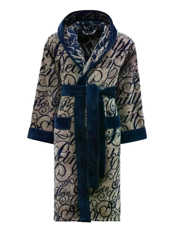 Philipp Plein Hooded Signature Bathrobe - Blue