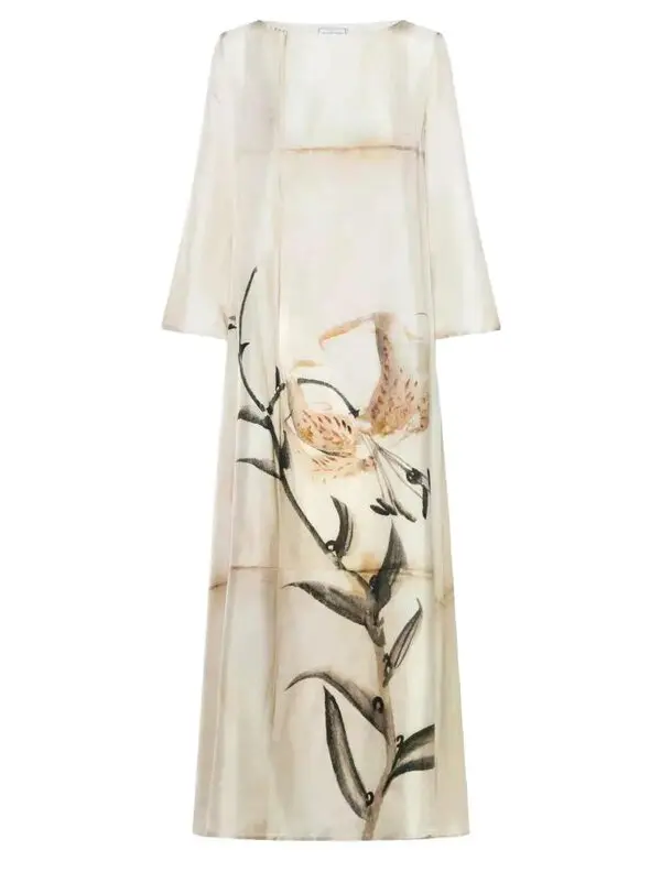 PIERRE-LOUIS MASCIA Aloe Floral A-line Midi Dress - Neutrals