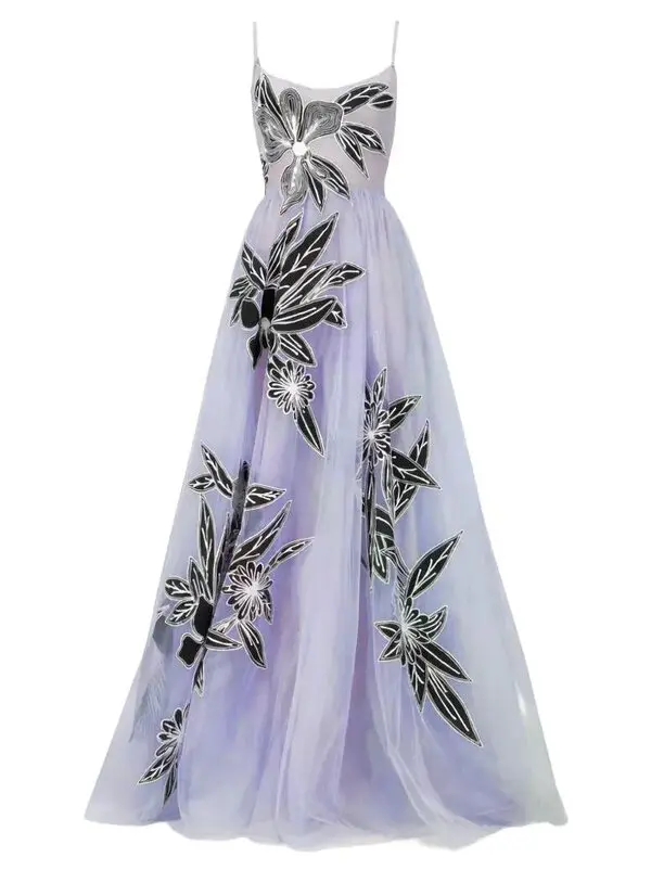 GEORGES HOBEIKA Floral-appliqué Maxi Dress - Purple