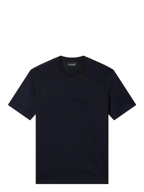 Emporio Armani Intarsia Jersey T-shirt In Pure Cotton With Logo Essential - Black