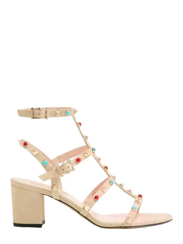 Valentino Garavani Rockstud Cabochon-embellished Heeled Sandals - Neutrals