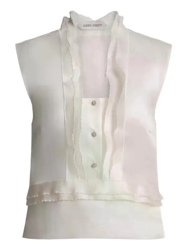 Alberta Ferretti Ruffled Buttoned Blouse - White
