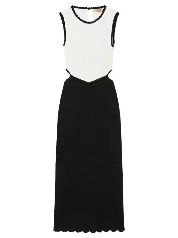 TWINSET Scalloped-edge Two-tone Midi Dress - Black