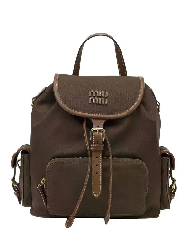 Miu Miu Logo-appliqué Backpack - Brown