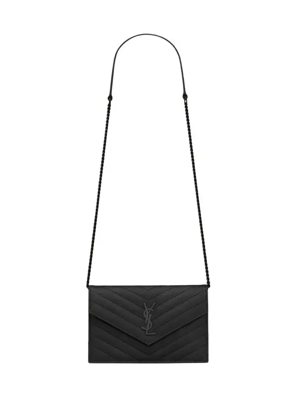 Saint Laurent Cassandre Chevron-quilted Chain Clutch - Black
