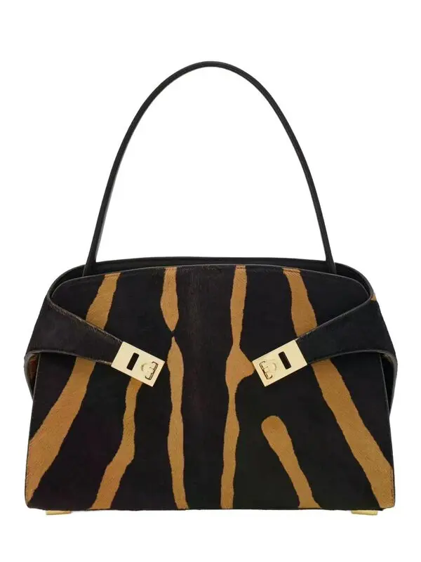 FERRAGAMO M Hug Zebra-pattern Shoulder Bag - Black