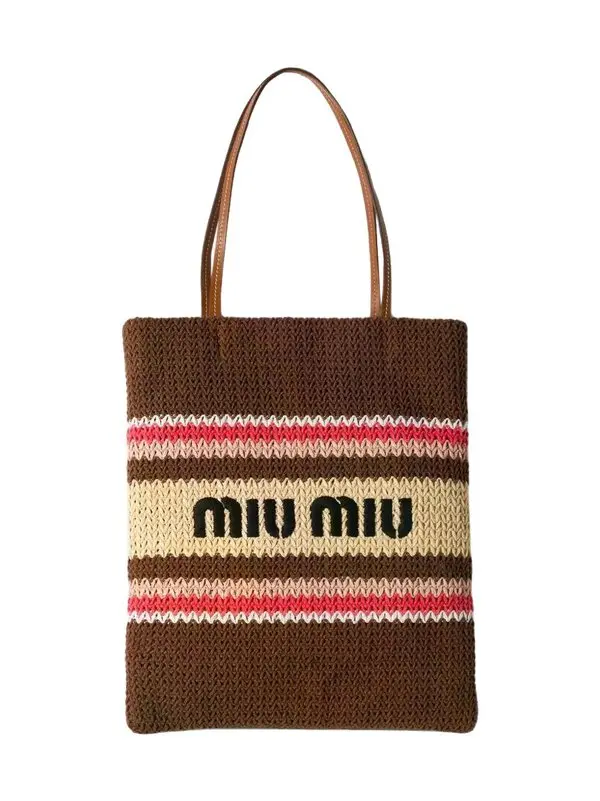 Miu Miu Logo-embroidered Tote Bag - Brown