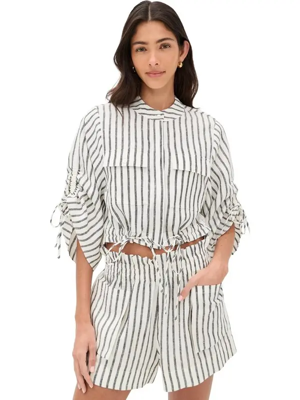 HEVRON Linen Striped Top - Black Stripe