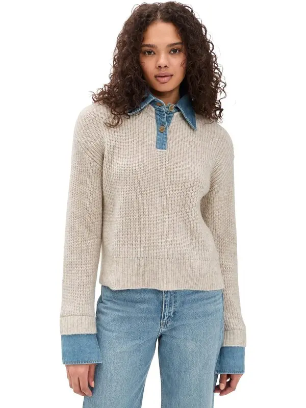 LE JEAN Harvey Sweater - Superlight Denim/oatmeal