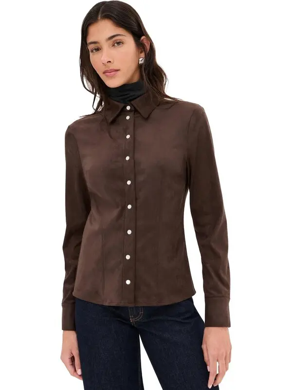 LE BOP Jolene Faux Suede Shirt - Coffee