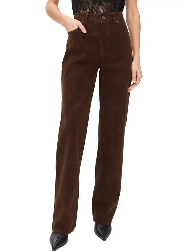 Good American Straight Faux Suede Pants - Cacao