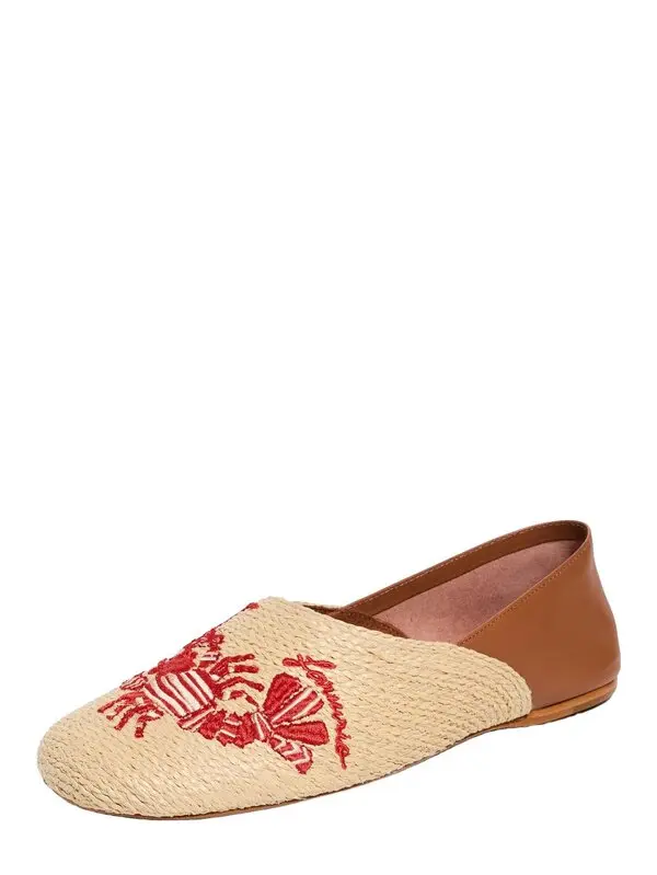 Farm Rio Raffia Flat Loafers - Lobster